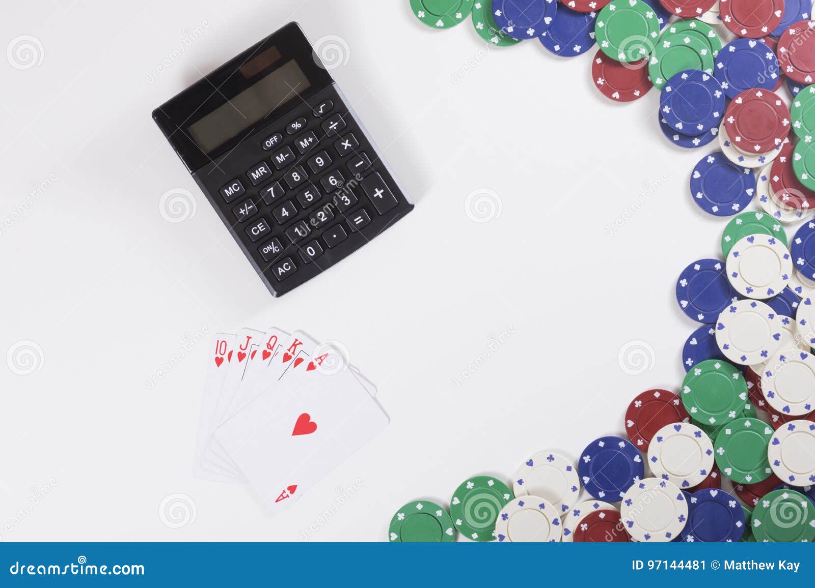 Calculator with Playing Cards and Gambling Chips Stock Image - Image of ...