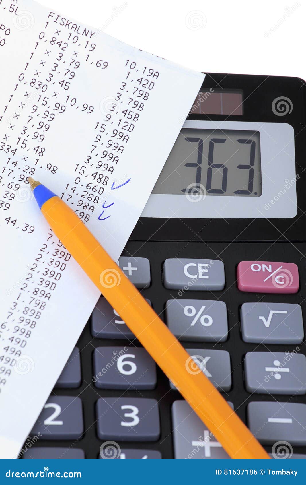 A calculator with receipt. stock photo. Image of bank - 81637186