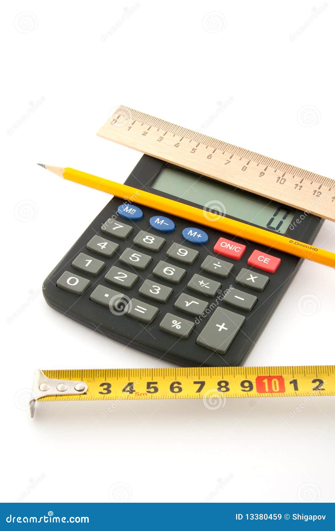 Calculator, Ruler and Pencil Stock Image - Image of isolated, push ...