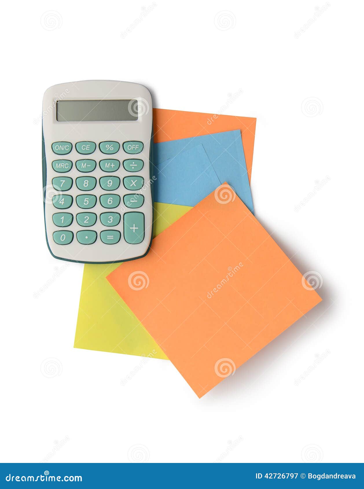 Calculator and Sticky Notes on White Background with Cl Stock Image ...