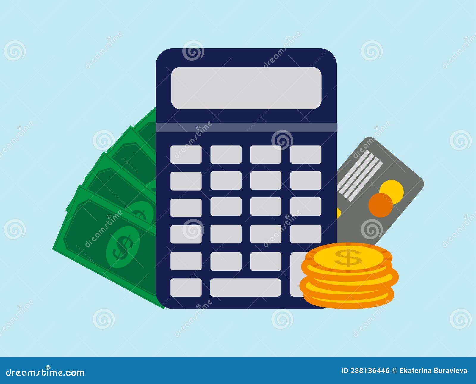 Calculator Surrounded by Banknotes, a Stack of Coins and a Credit Card ...