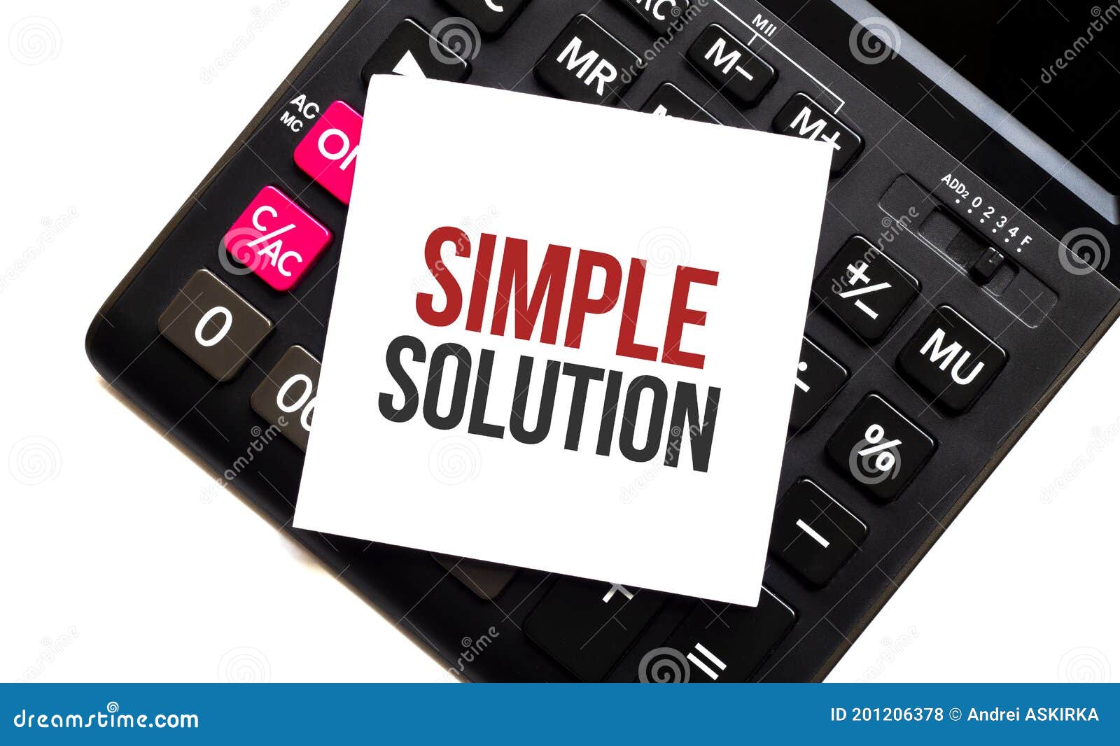 Calculator with Text SIMPLE SOLUTION with White Paper Stock Photo ...