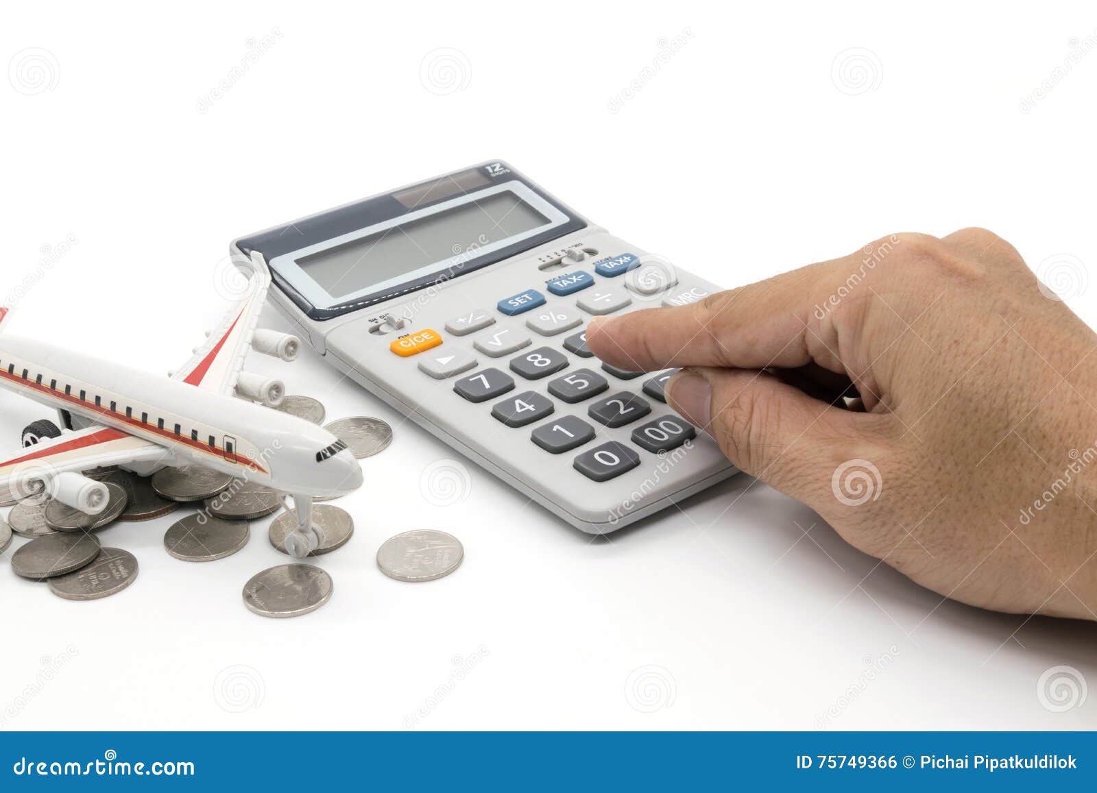 Calculator and Toy Plane and Hand Stock Photo - Image of hand, repair ...