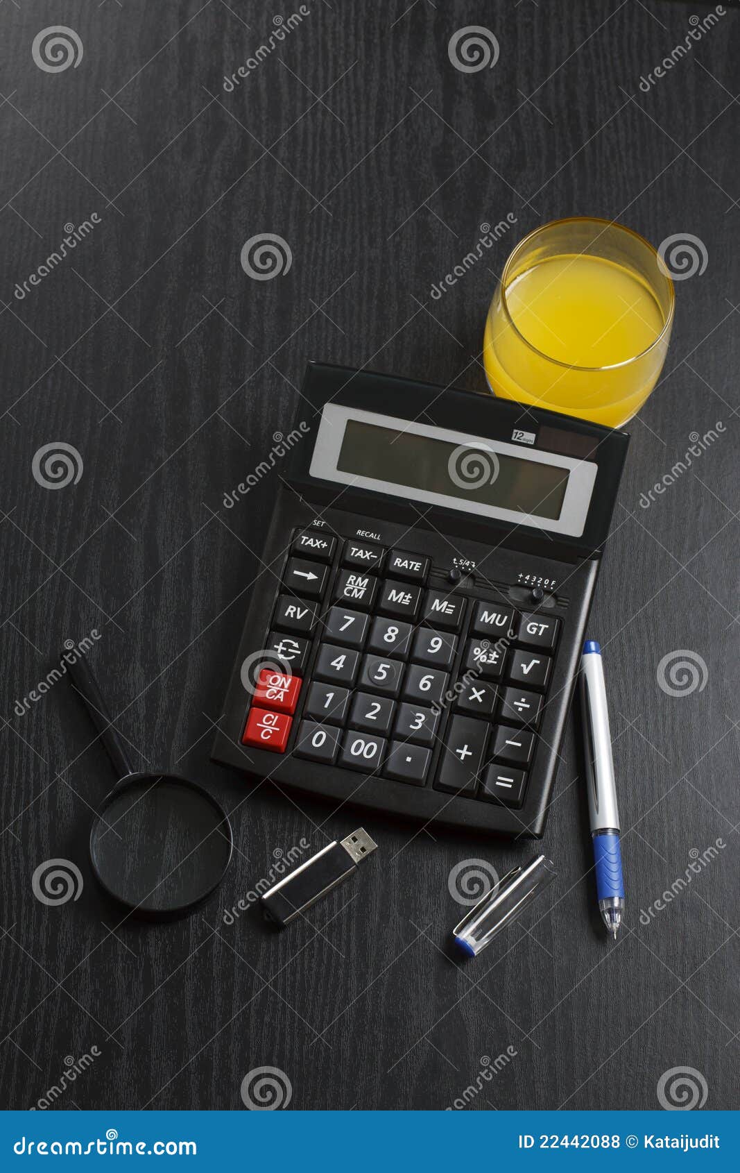 Calculator with Usb Stick, Pen, Orange Stock Photo - Image of desk ...