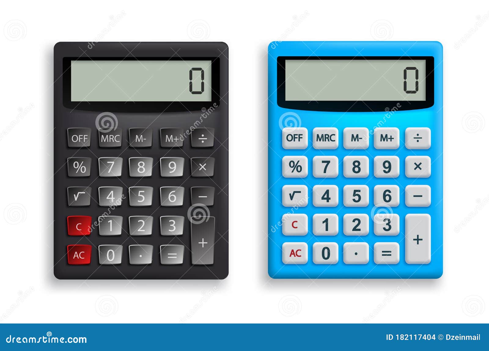 Calculator Vector Set. Office Calculator in Black and Blue Colors with ...