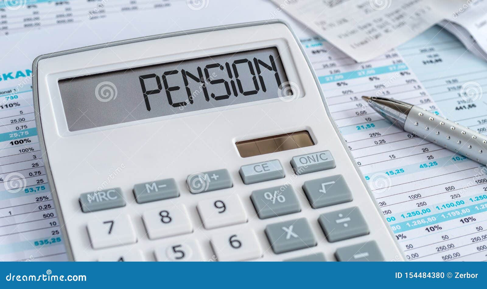 A Calculator with the Word Pension on the Display Stock Photo - Image ...