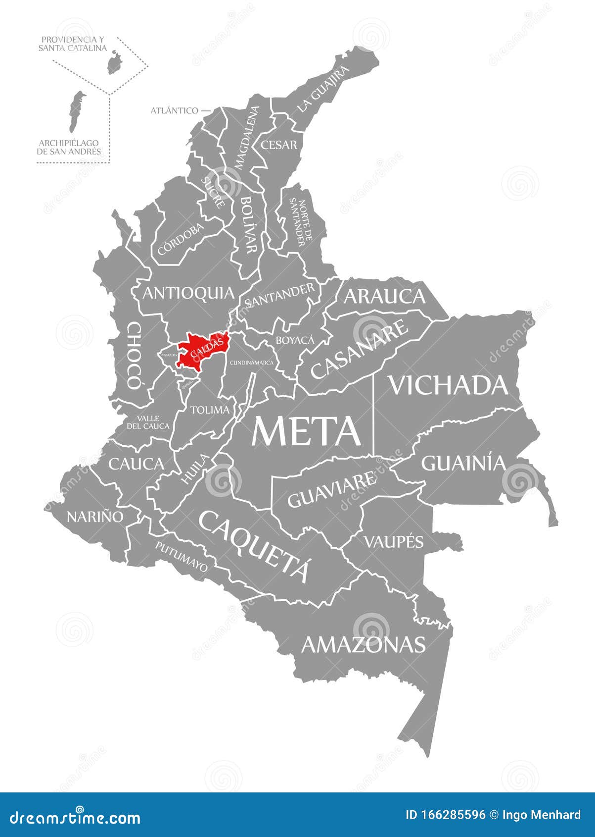 Caldas Red Highlighted in Map of Colombia Stock Illustration ...