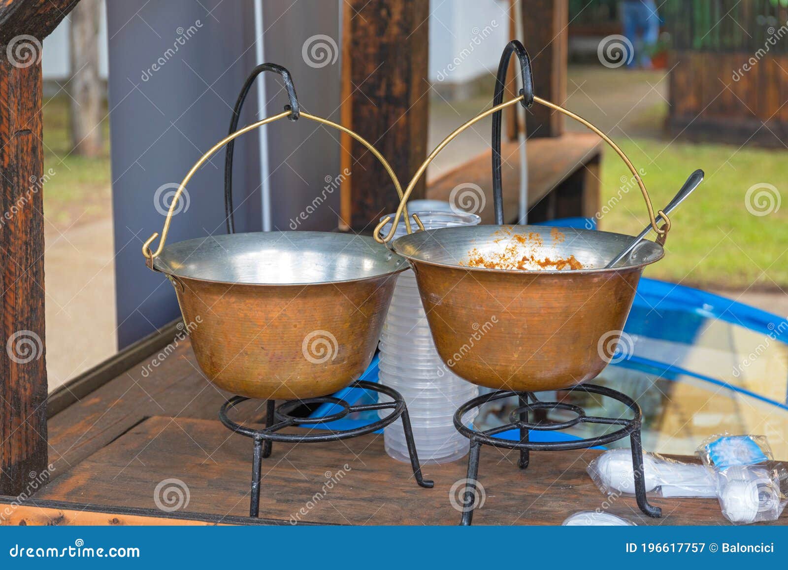 Caldrons stock image. Image of hanger, stand, kettle - 196617757