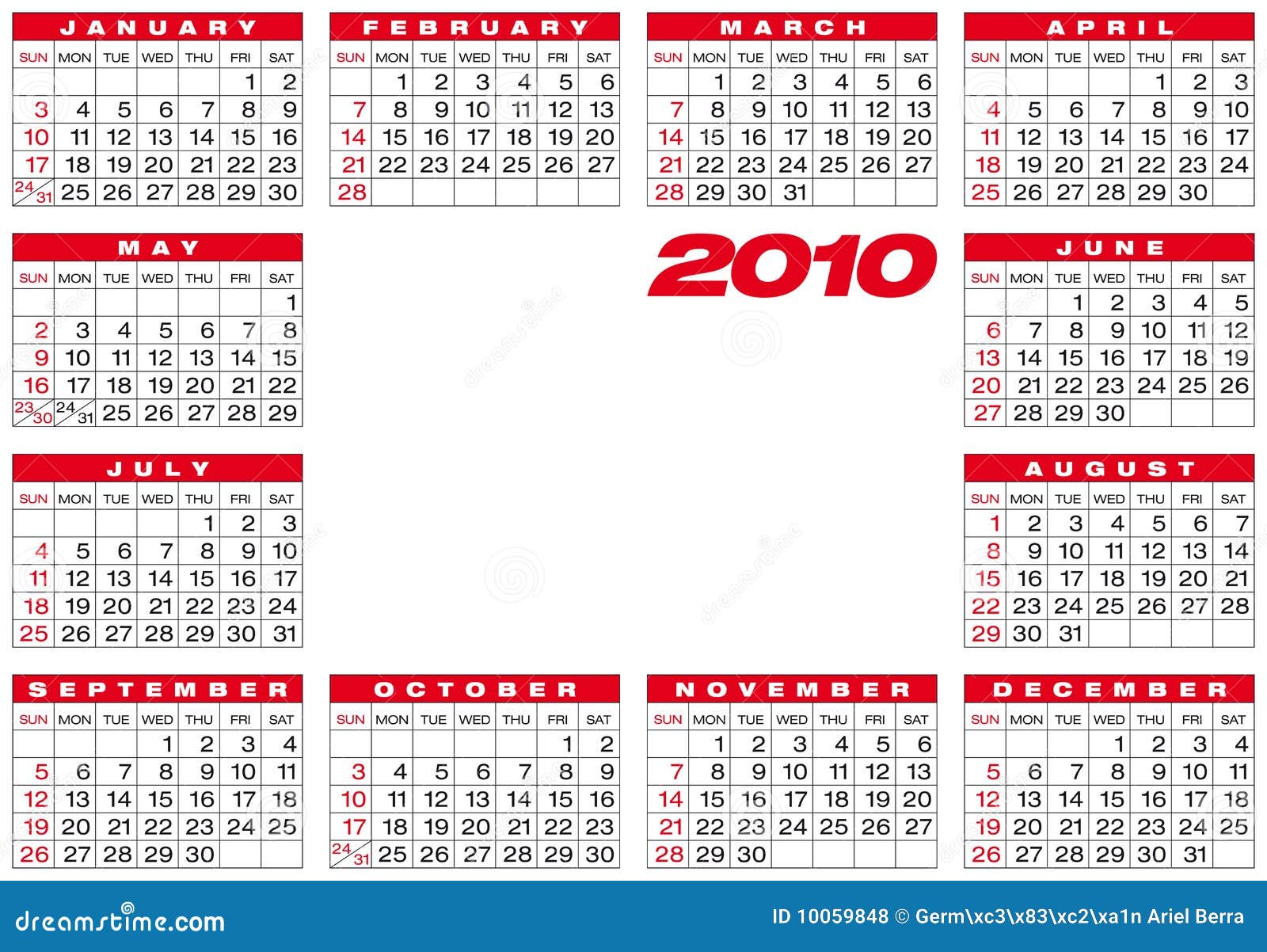 Calendário 2010 ilustração do vetor. Ilustração de dias - 10059848