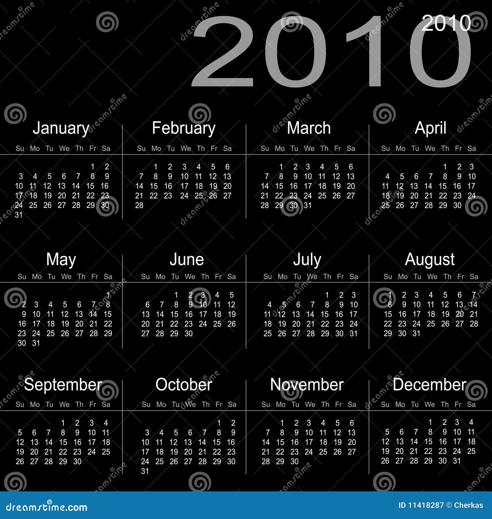 Calendário 2010 ilustração do vetor. Ilustração de agenda - 11418287