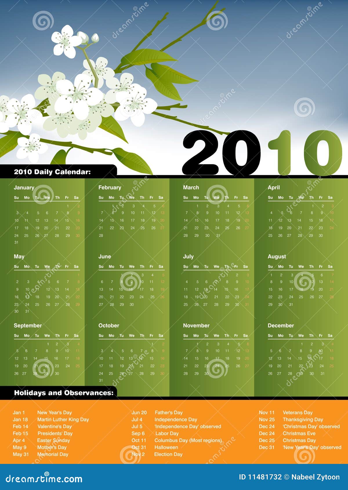 Calendário 2010 ilustração do vetor. Ilustração de mensal - 11481732