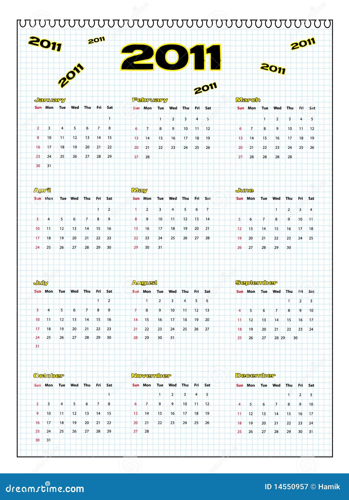 Calendário 2011 ilustração do vetor. Ilustração de quadro - 14550957
