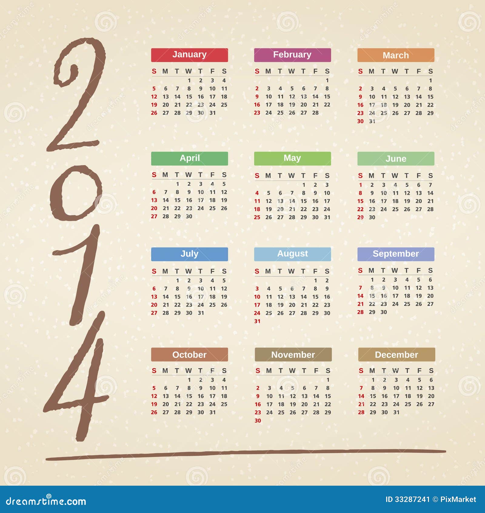 Calendário 2014 ilustração do vetor. Ilustração de fundo - 33287241