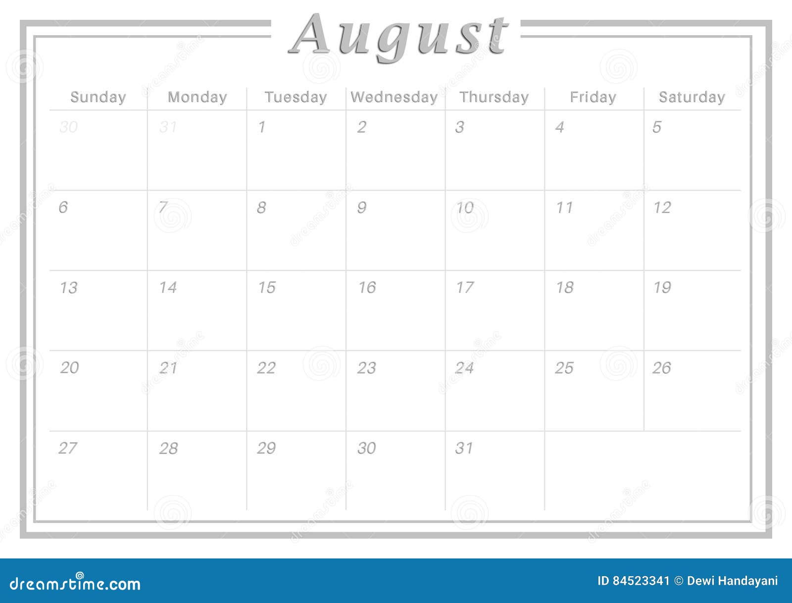 Calendário Agosto De 2017 Mensal Ilustração Stock - Ilustração de ...