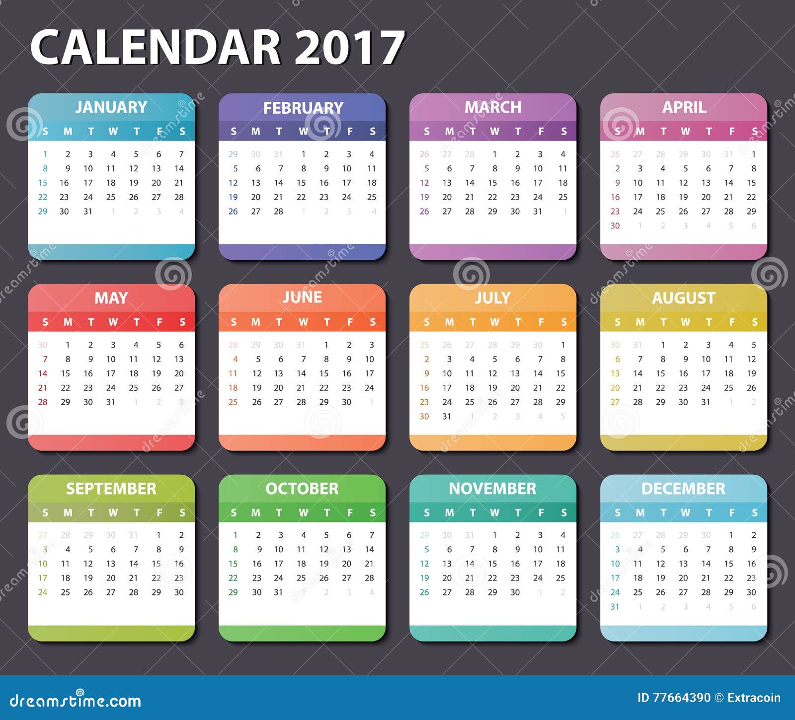 Calendário 2017 anos ilustração do vetor. Ilustração de simples - 77664390