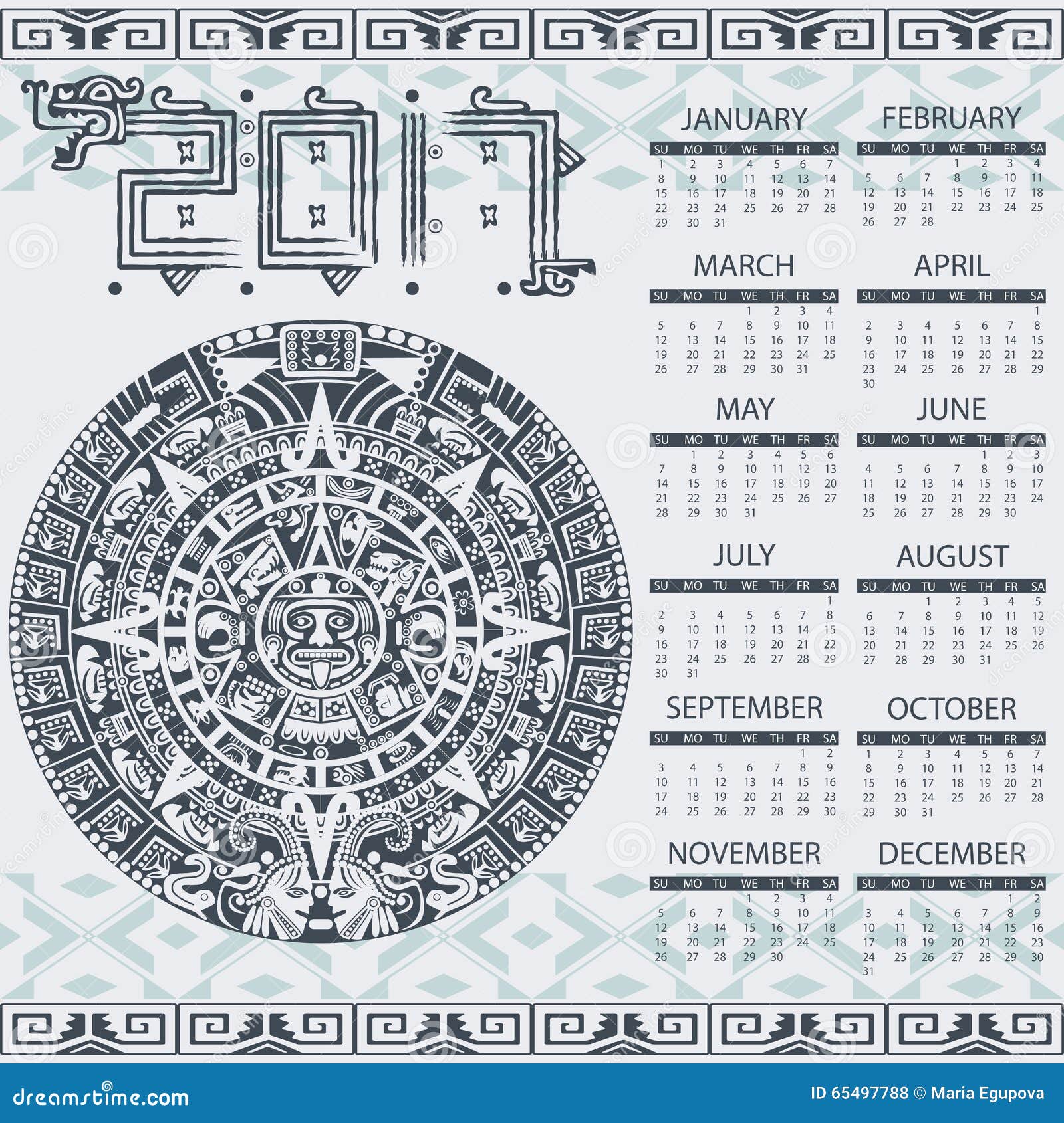 Calendário asteca 2017 ilustração do vetor. Ilustração de deus - 65497788