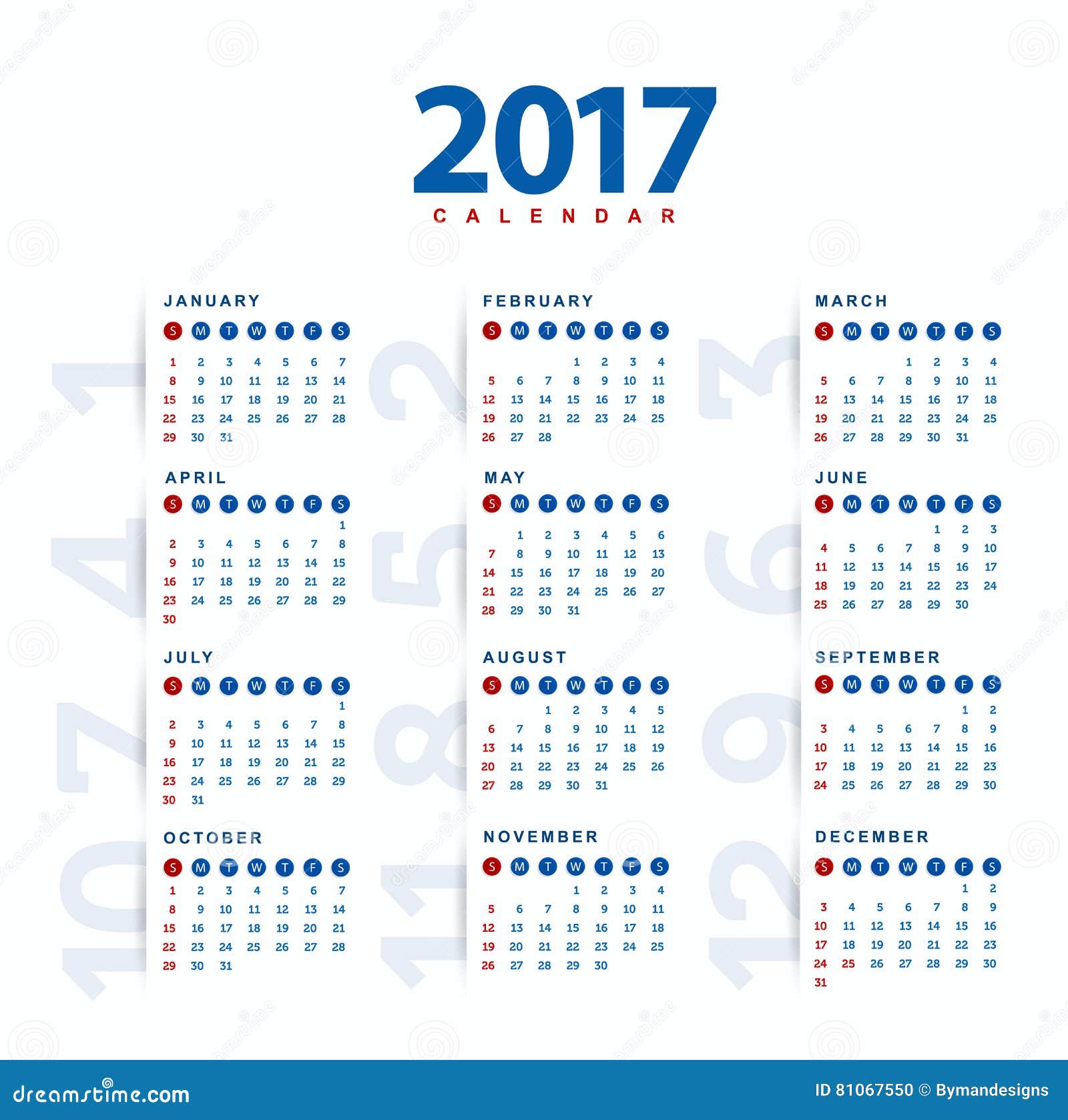 Calendário 2017 Calendário Moderno E Simples 2017 Ilustração do Vetor ...