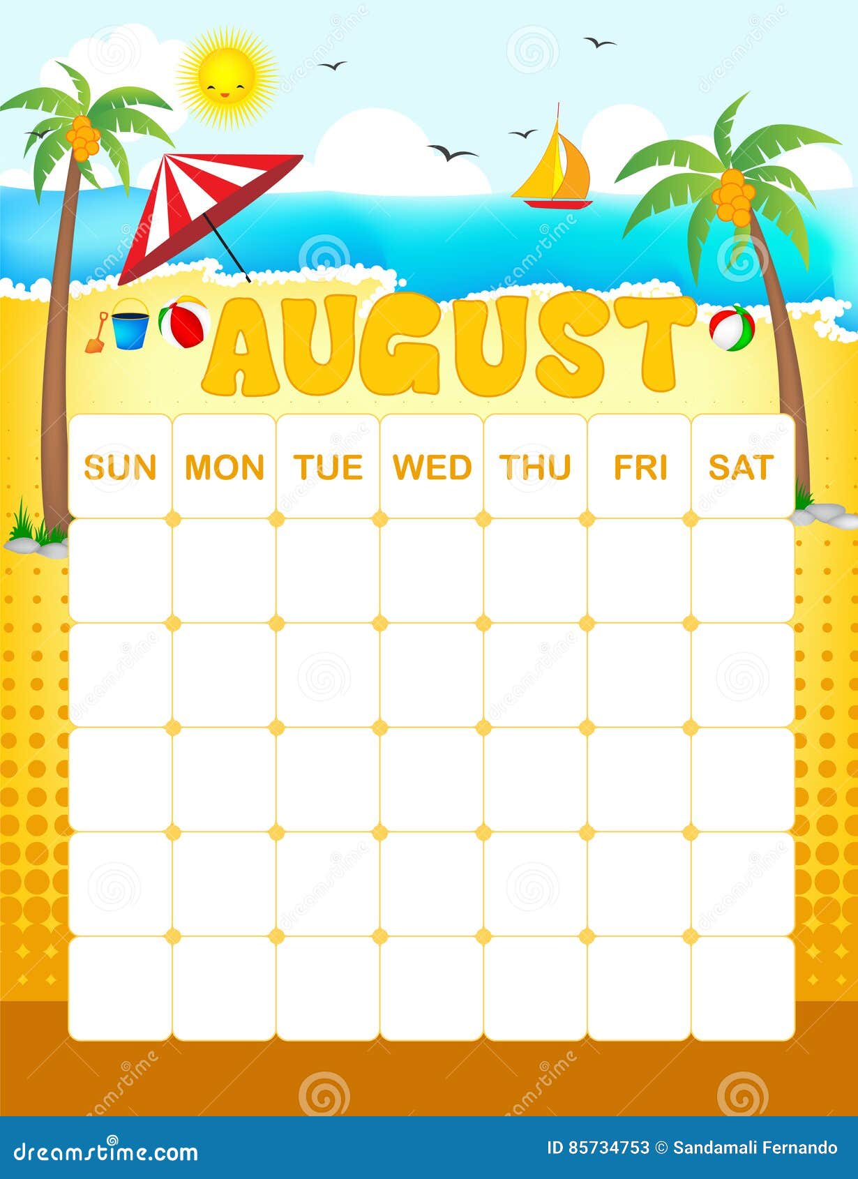 Calendário de agosto ilustração stock. Ilustração de tabela - 85734753