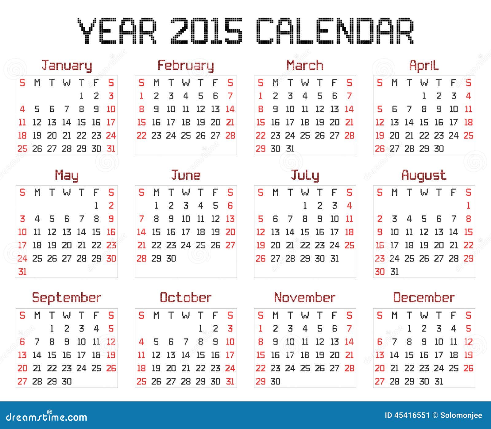 Calendário do ano 2015 ilustração do vetor. Ilustração de vermelho ...