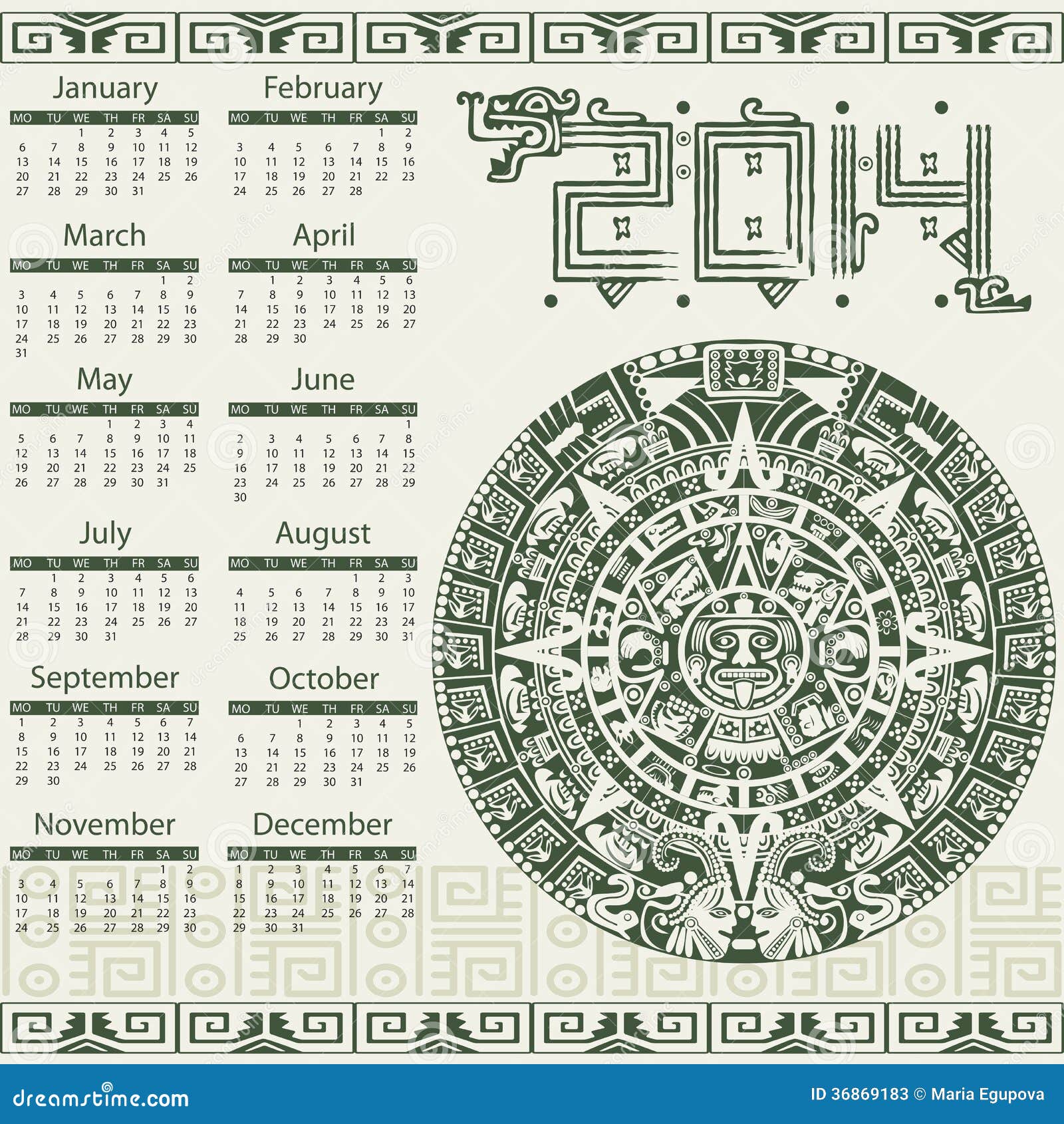 Calendário maia 2014 ilustração do vetor. Ilustração de asteca - 36869183