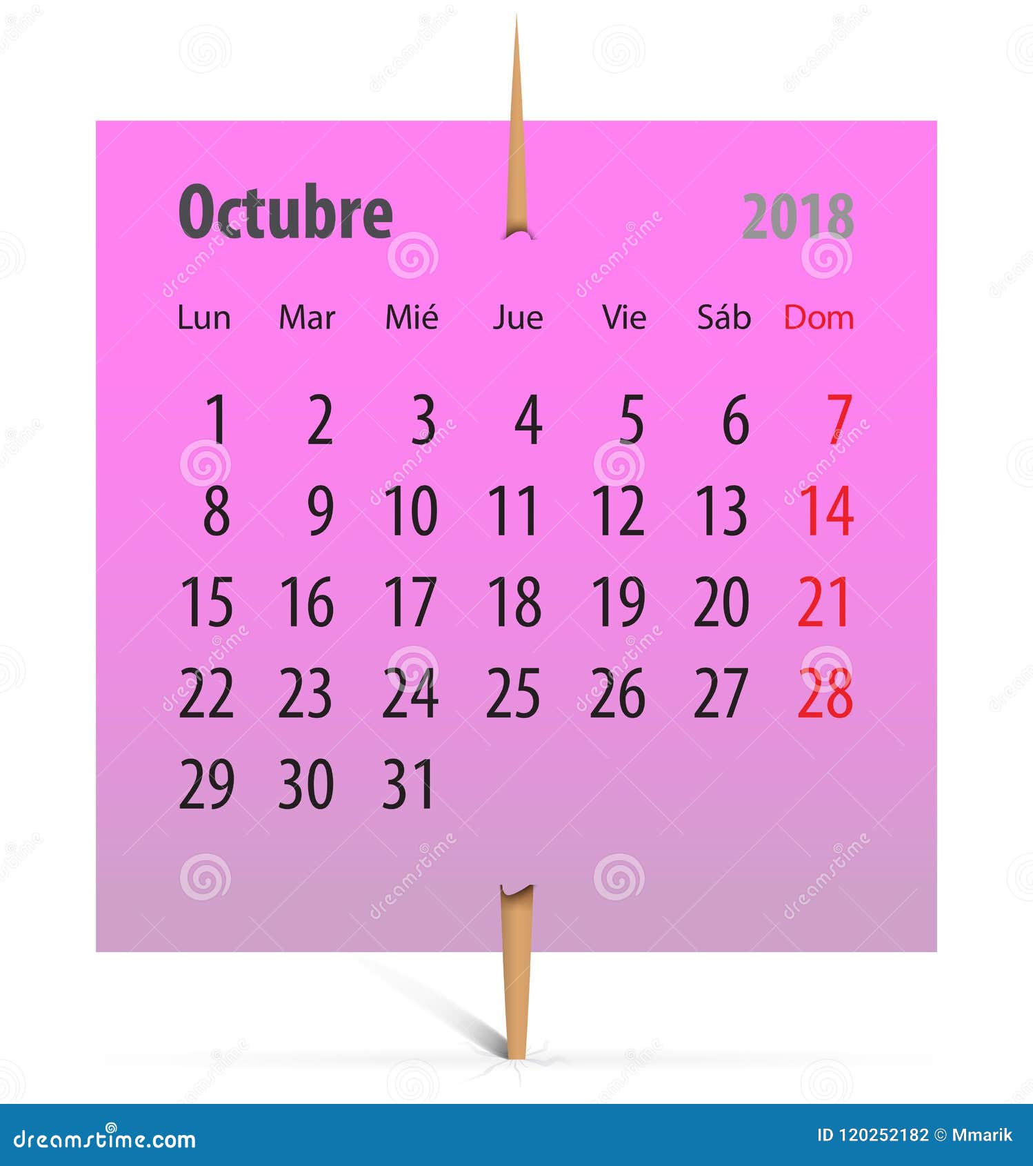 Calendário 2018_Octubre ilustração do vetor. Ilustração de picareta ...