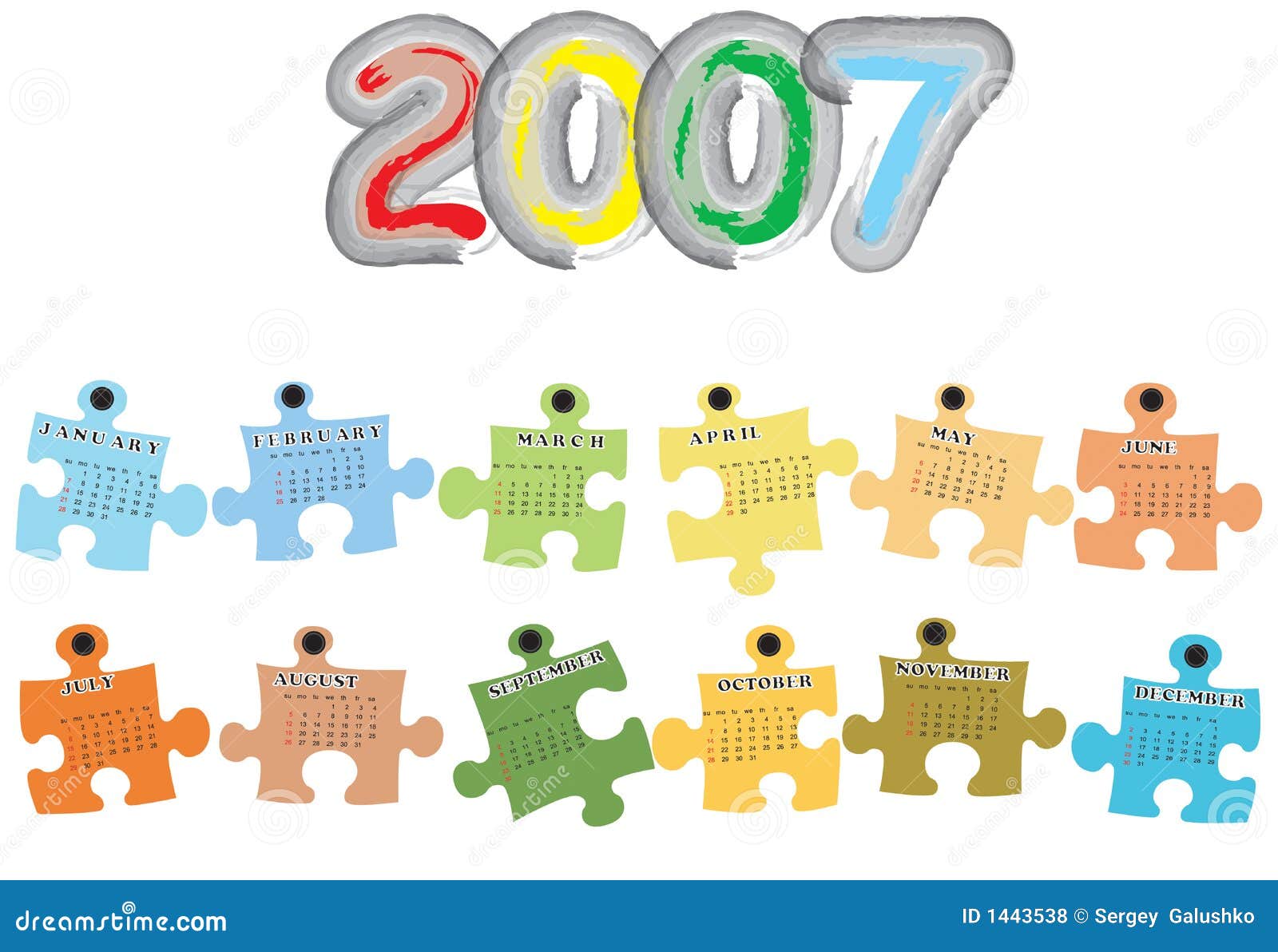 Calendário para 2007 ilustração stock. Ilustração de mês - 1443538