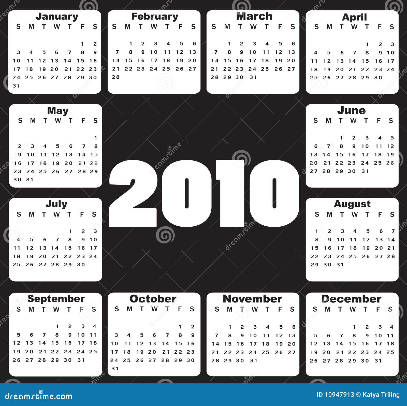 Calendário para 2010 ilustração do vetor. Ilustração de anual - 10947913