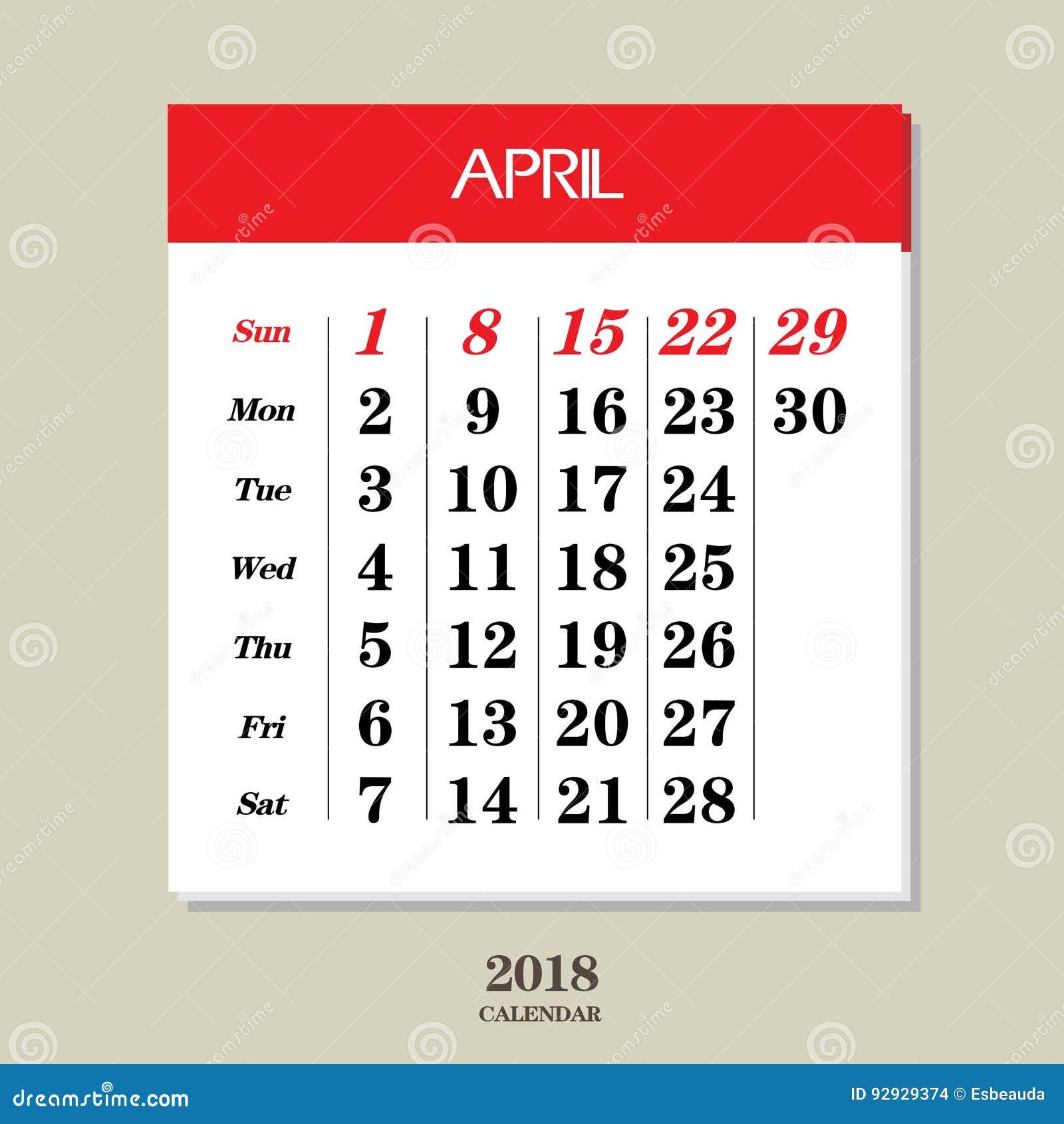 Calendário Para Abril De 2018 Ilustração do Vetor - Ilustração de ...