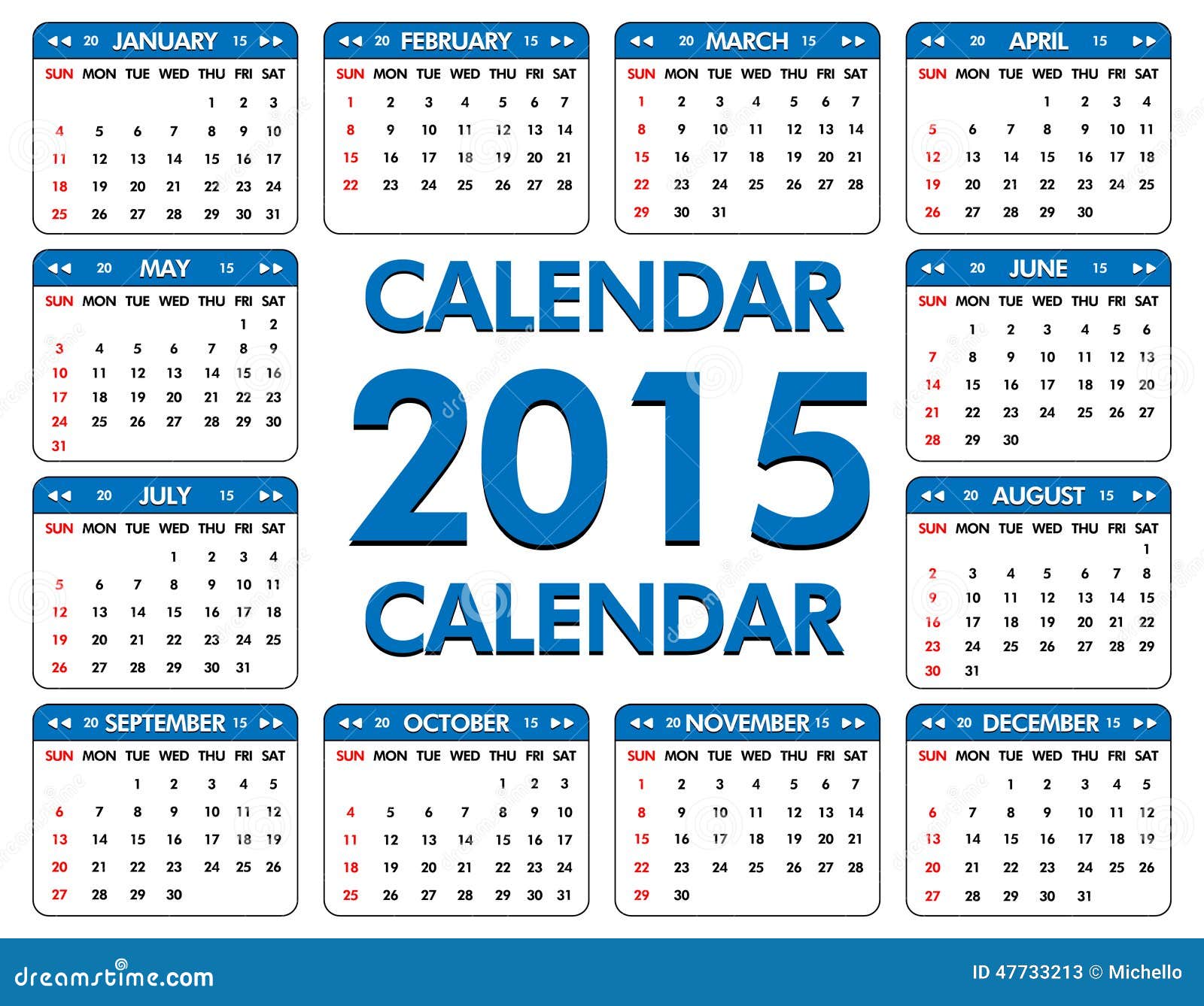 Calendário Pelo Ano De 2015 Ilustração do Vetor - Ilustração de data ...