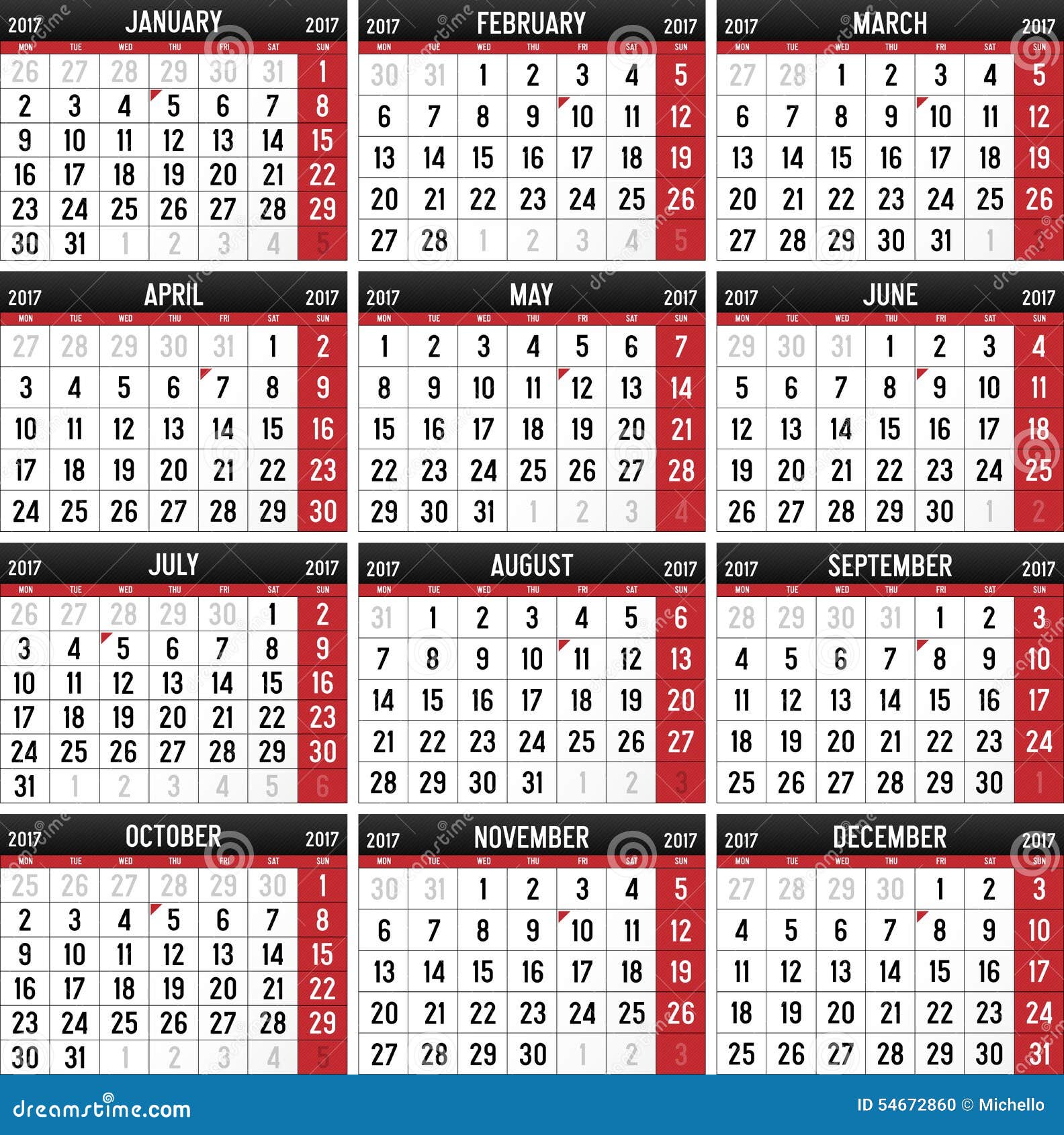 Calendário Pelo Ano De 2017 Ilustração do Vetor - Ilustração de branco ...