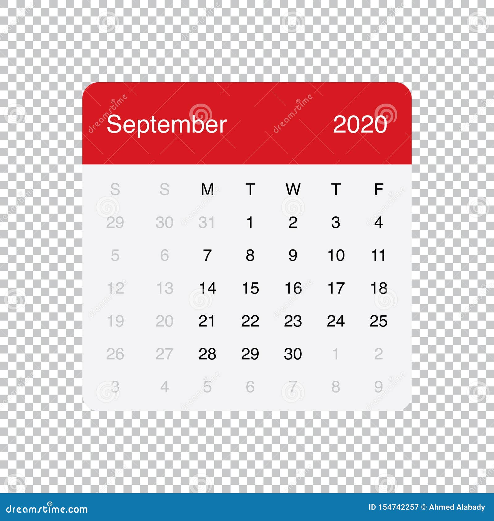 Calendar September 2020 Clean Minimal Table Simple Design. Week Starts ...