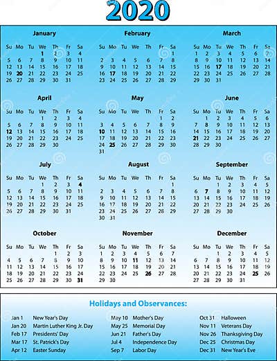 2020 Color Calendar Full Page Stock Illustration - Illustration of days ...