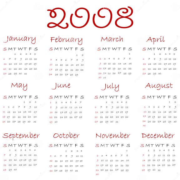 Calendar 2008 stock vector. Illustration of number, february - 3326012