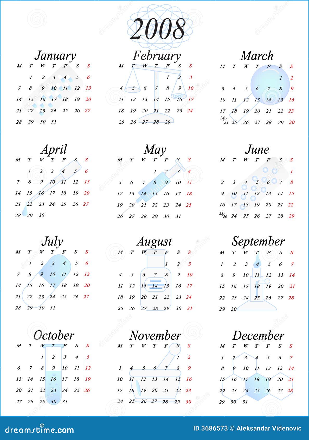 Calendar 2008 stock vector. Illustration of flame, balance - 3686573