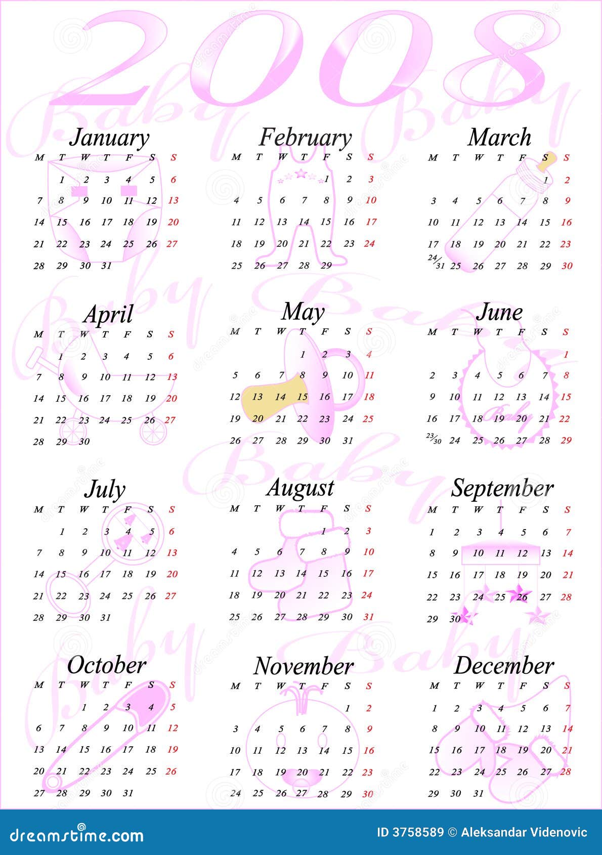 Calendar 2008 stock vector. Illustration of feeding, baby - 3758589