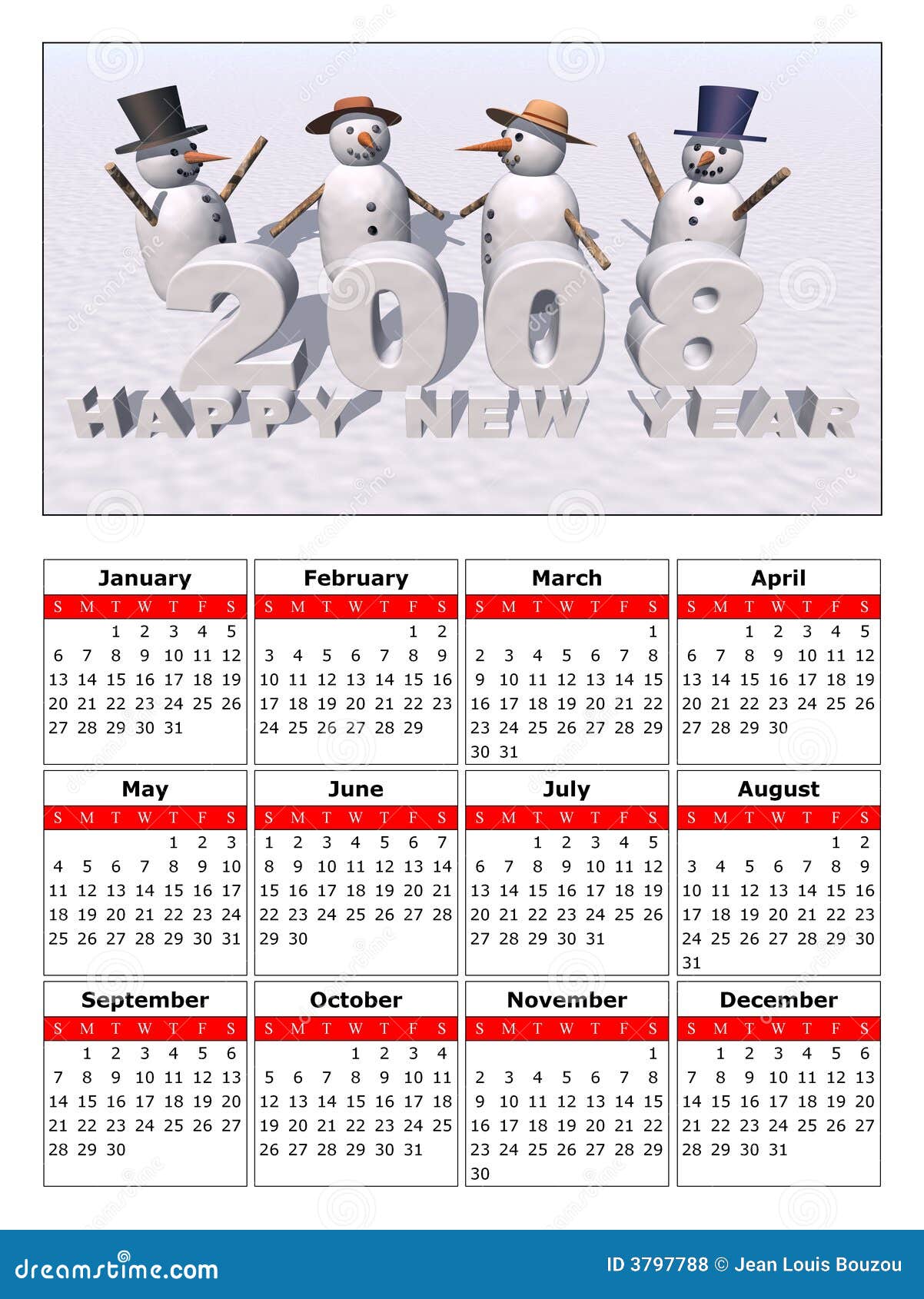 Calendar 2008 stock illustration. Illustration of june - 3797788