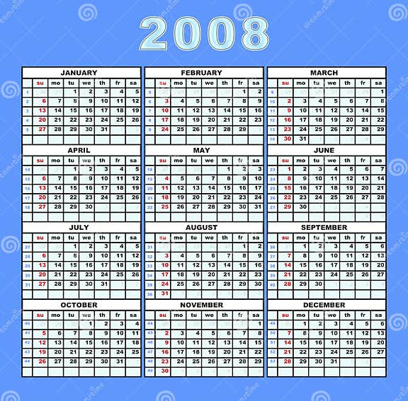 Calendar 2008 color stock illustration. Illustration of future - 2941460