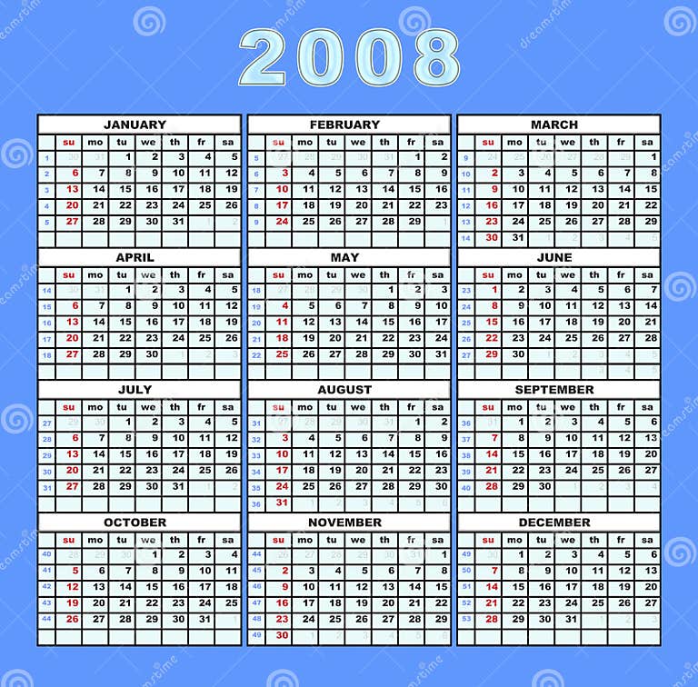 Calendar 2008 color stock illustration. Illustration of future - 2941460
