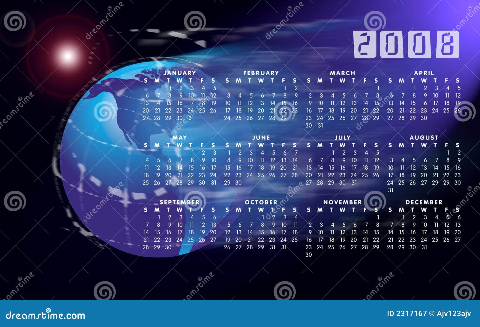 Calendar 2008 Globe or World Stock Illustration - Illustration of ...