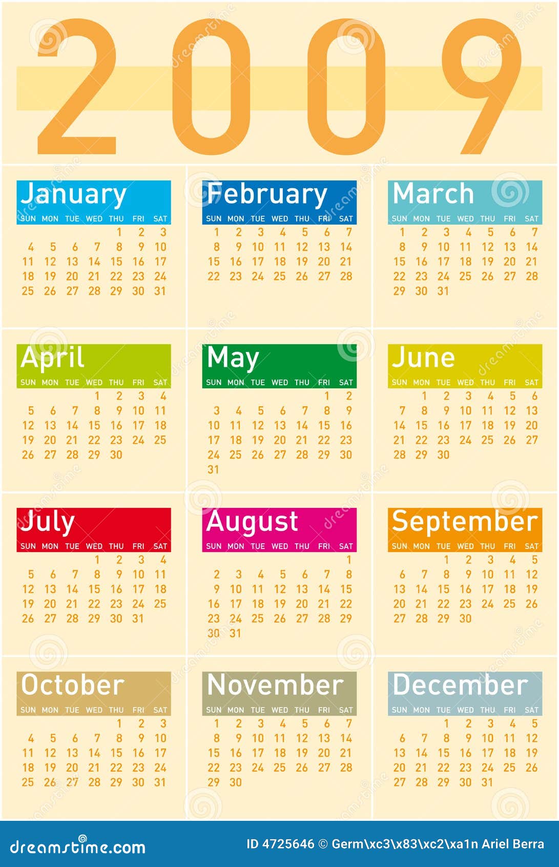 Calendar 2009 stock vector. Illustration of weeks, week - 4725646