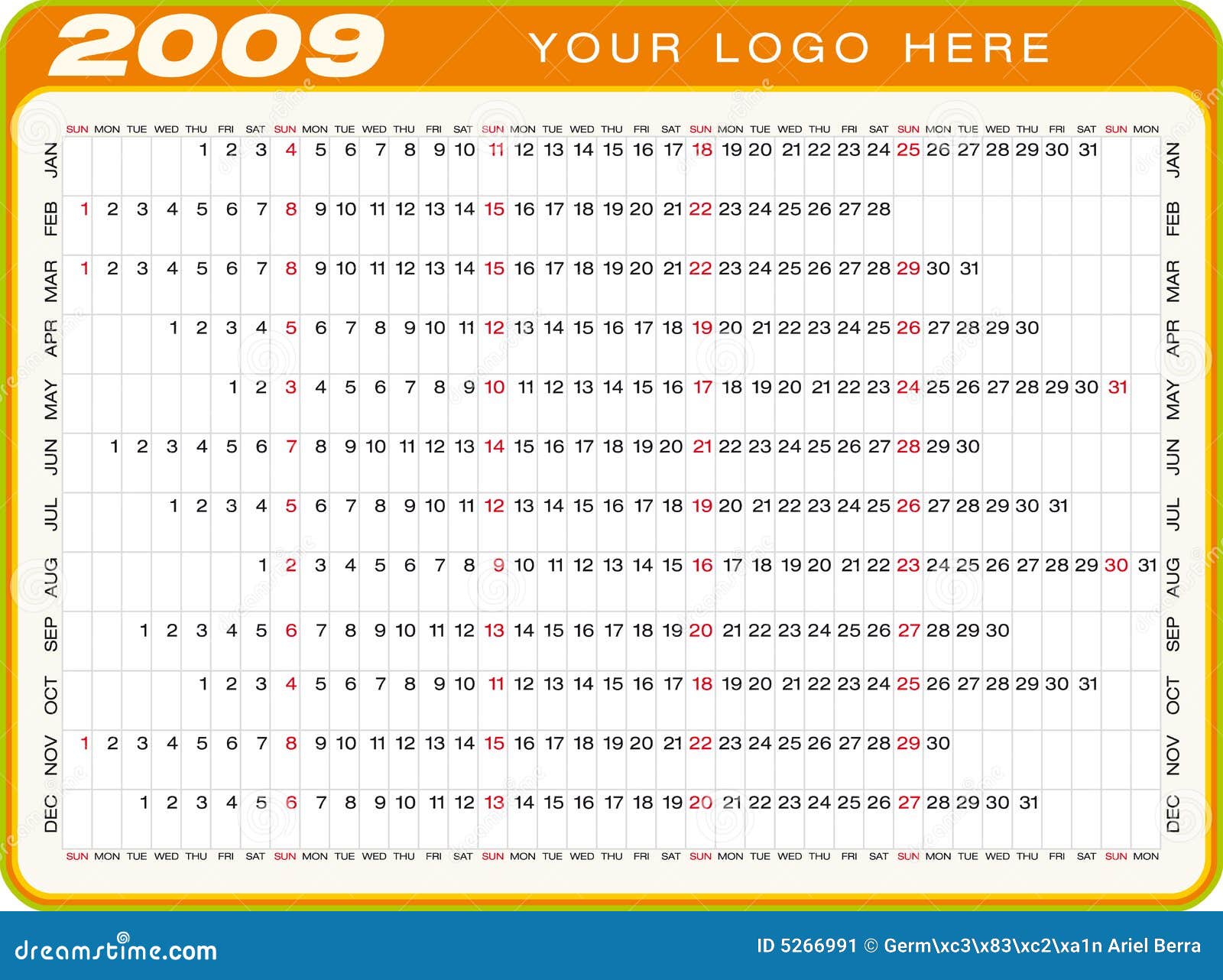 Calendar 2009 stock vector. Illustration of date, agenda - 5266991