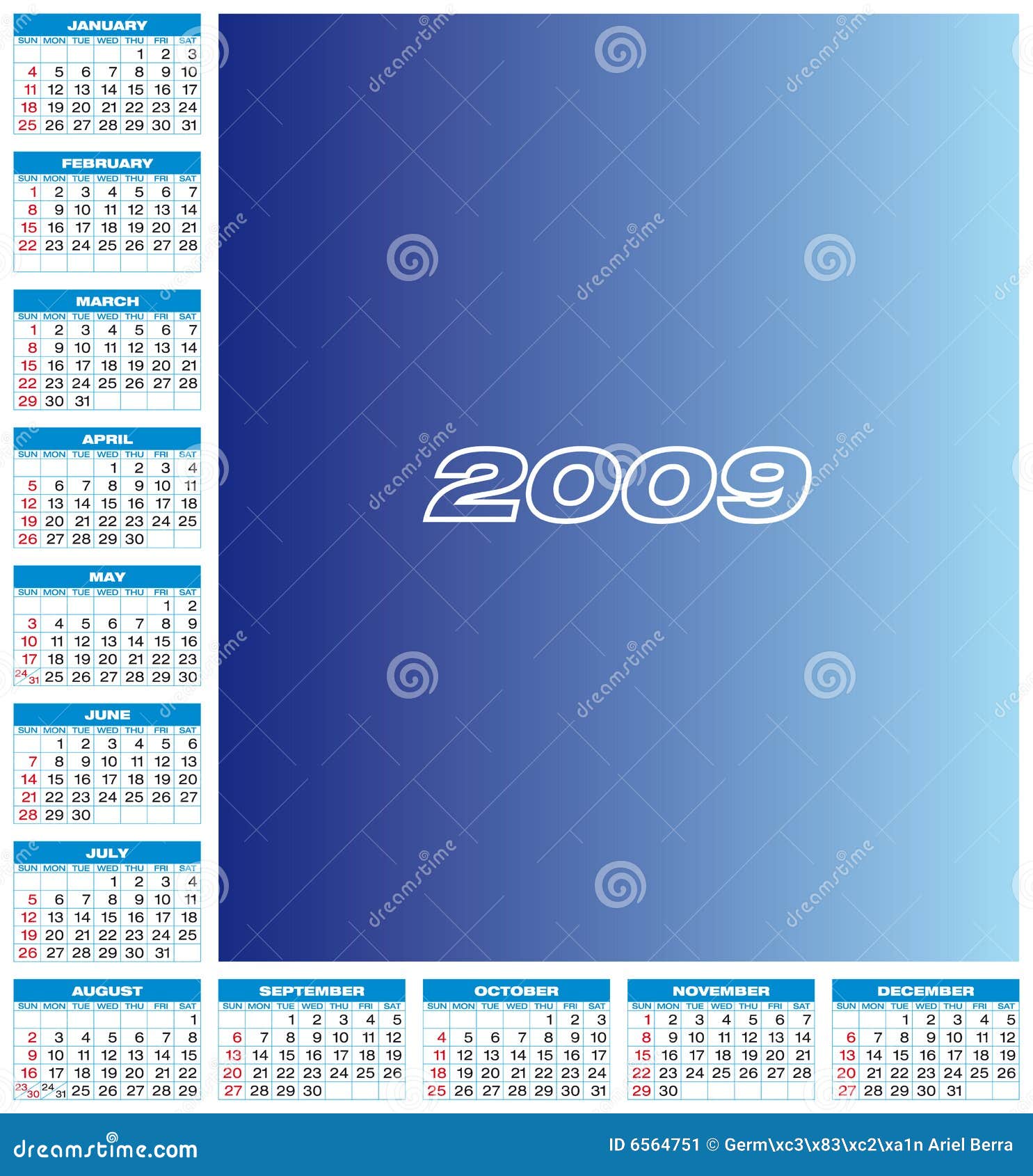 Calendar 2009 stock vector. Illustration of grid, agenda - 6564751
