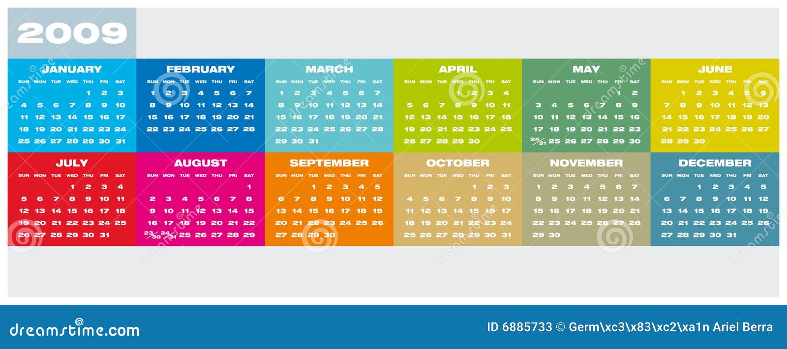 Calendar 2009. stock vector. Illustration of colours, planner - 6885733