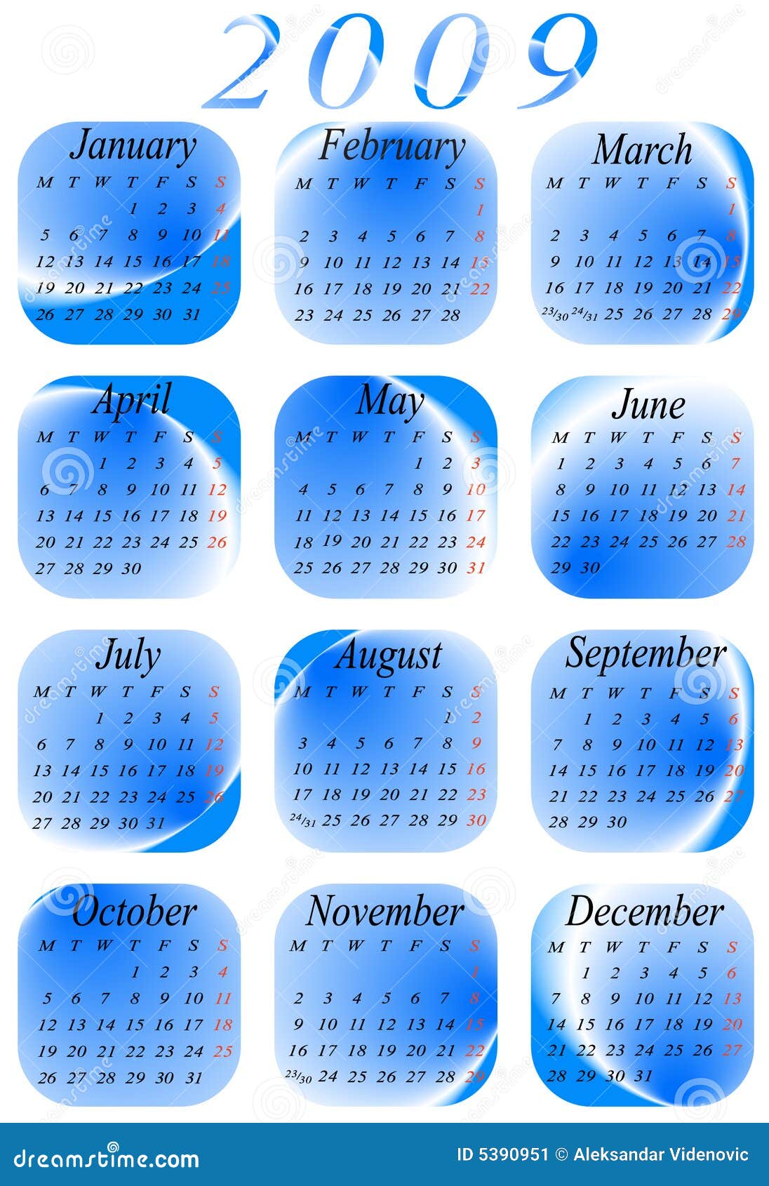 Calendar for 2009. year stock vector. Illustration of calendars - 5390951