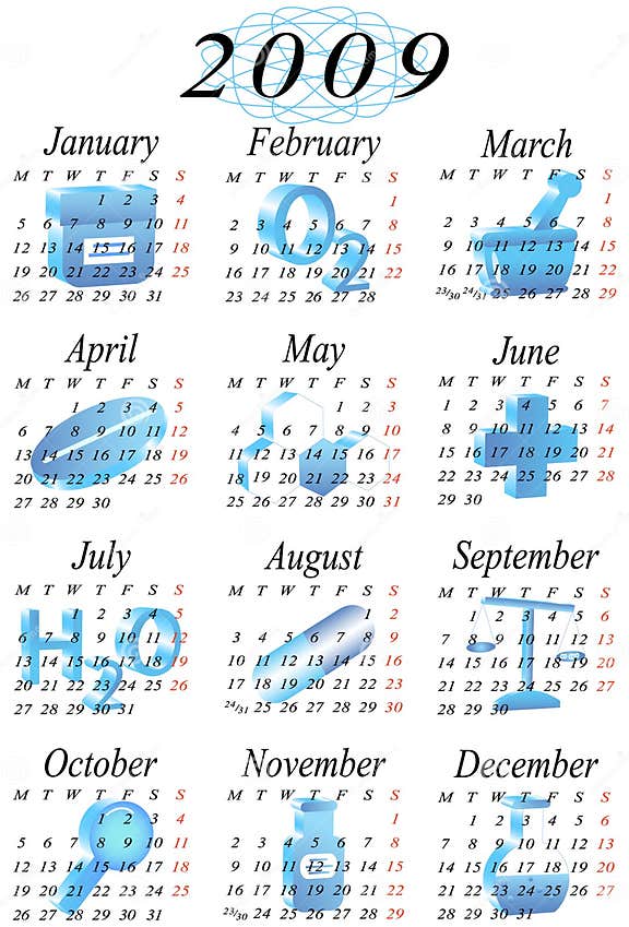 Calendar for 2009. year stock vector. Illustration of atomic - 7282437