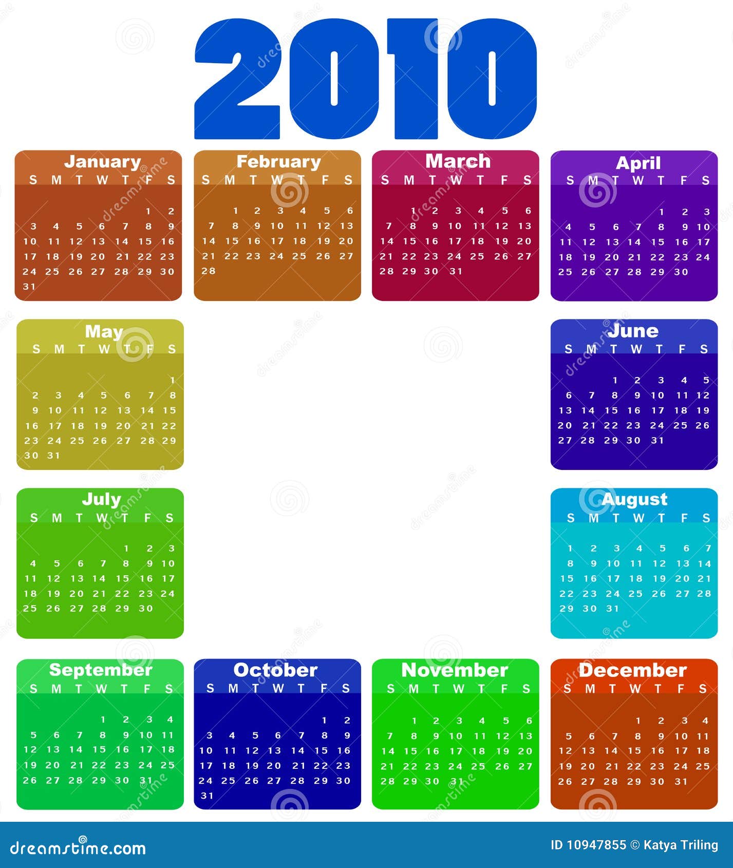 Calendar for 2010 stock vector. Illustration of autumn - 10947855