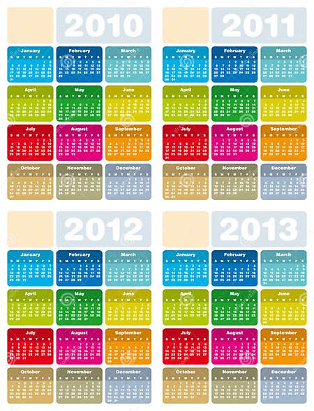 Calendar for 2010, 2011, 2012 and 2013 Stock Vector - Illustration of ...