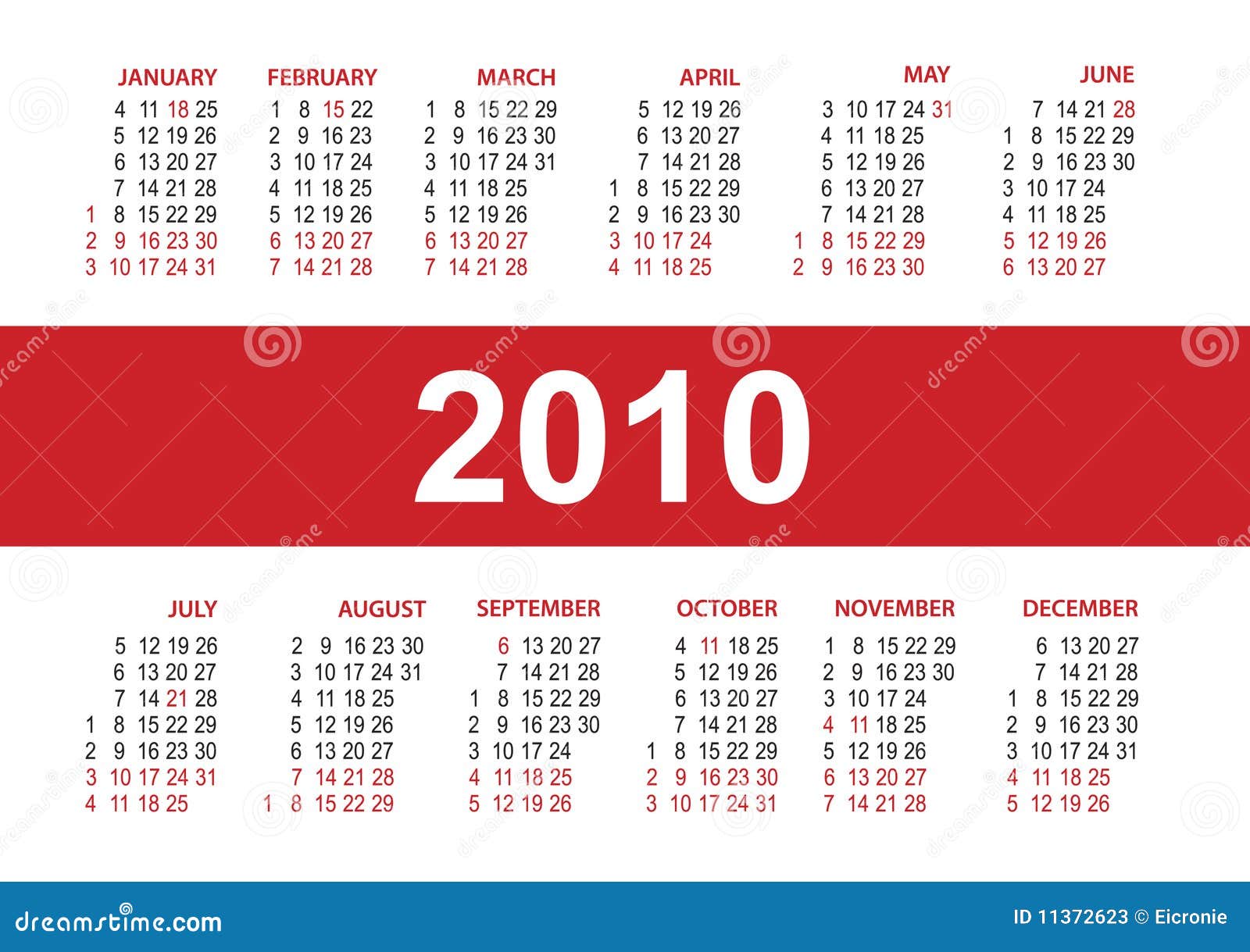 Calendar 2010. Vector Template Stock Vector - Illustration of colorful ...