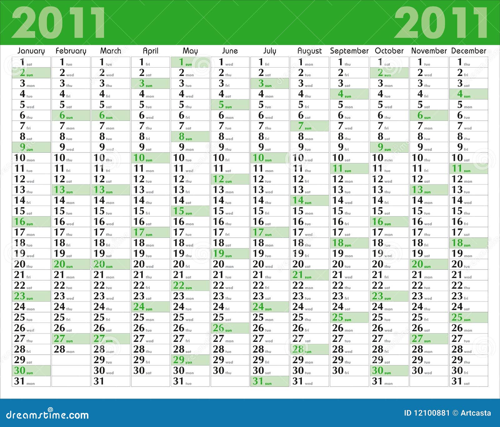 Calendar_2011 stock vector. Illustration of year, years - 12100881
