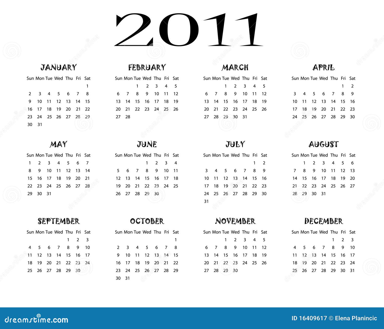 Calendar 2011 stock illustration. Illustration of graphic - 16409617